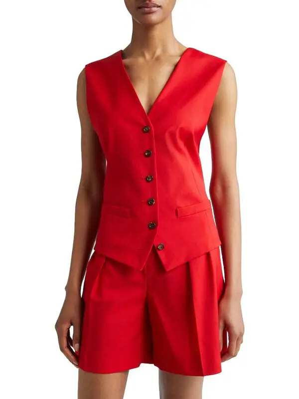 Max Mara Zuai Virgin Wool Suiting Waistcoat - Red