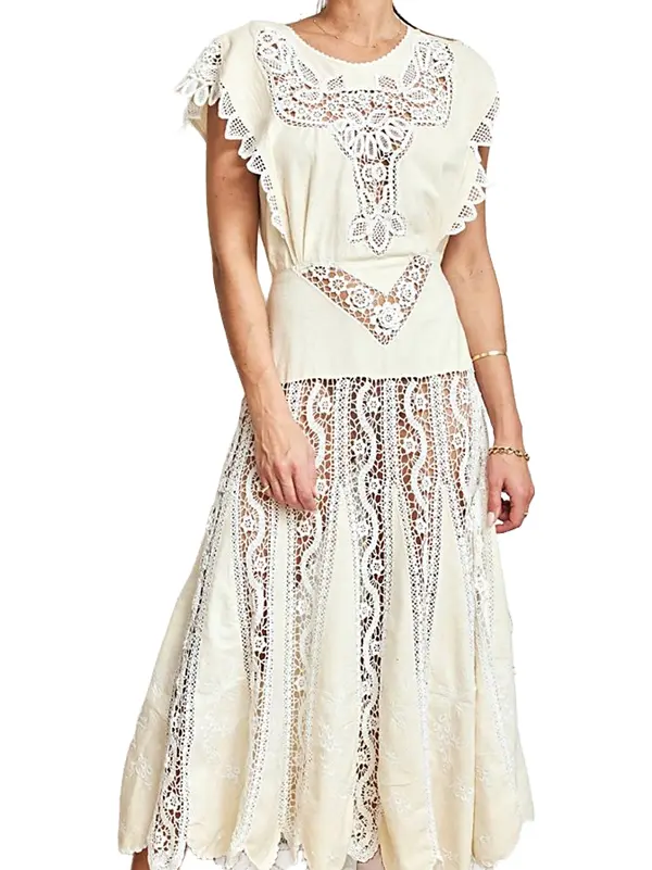 MADLY VINTAGE 1980s Lace Cutwork Dress - Cream