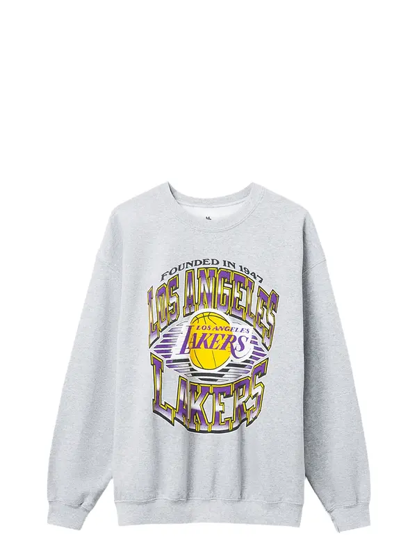 Junk Food Clothing Lakers Chrome Lines Crew Fleece Sweatshirt - Grey