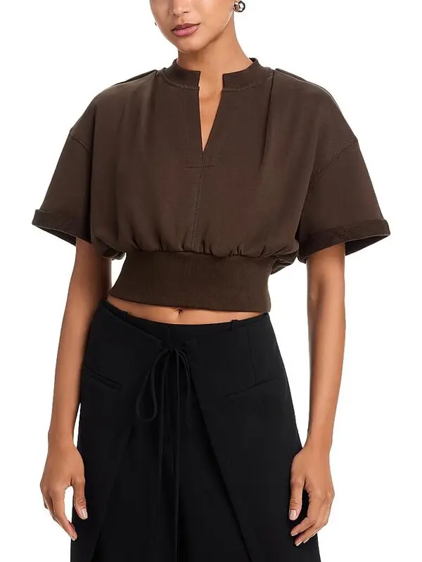 3.1 Phillip Lim Short Sleeve Cropped Sweatshirt - Dark Chocolate