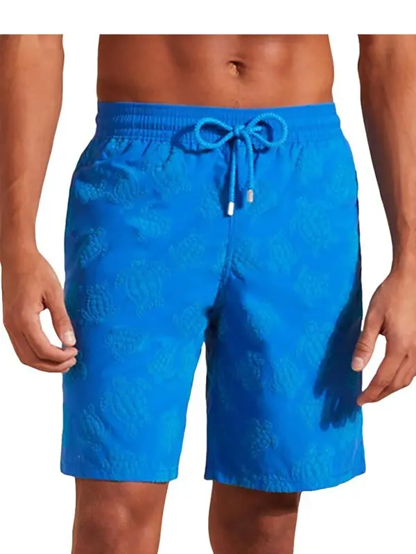 Vilebrequin Okoa Flock Vendome Turtles Print 7" Swim Trunks - Palace Blue