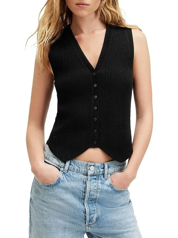 ALLSAINTS Cruz Ribbed Waistcoat - Black