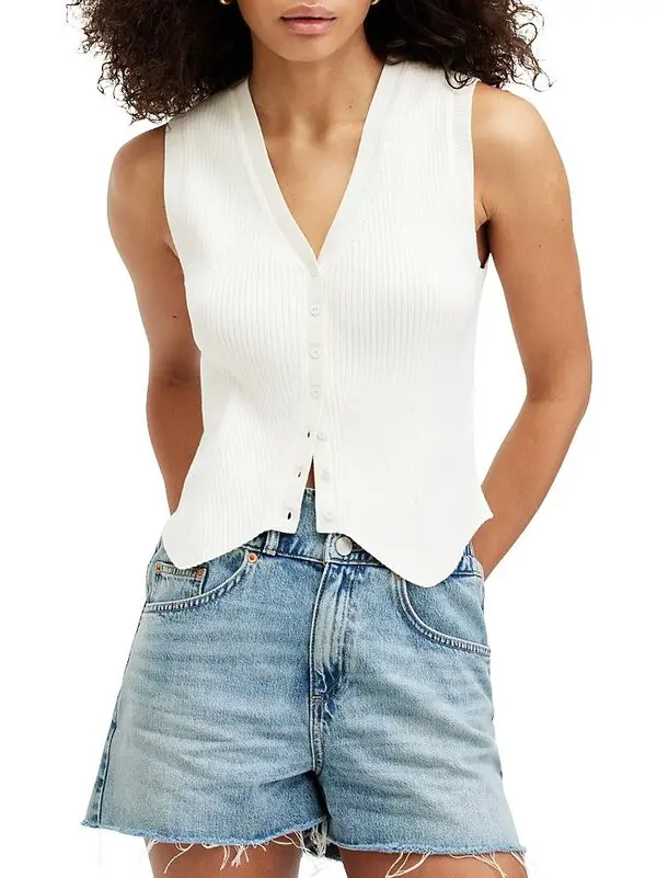 ALLSAINTS Cruz Ribbed Waistcoat - Chalk White