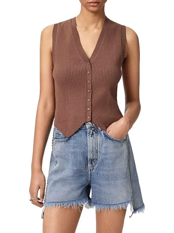 ALLSAINTS Cruz Ribbed Waistcoat - Penny Brown