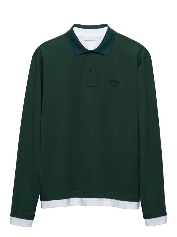 Prada Long-sleeved Cotton Polo Shirt - Fir Green