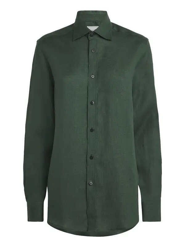 WITH NOTHING UNDERNEATH Linen Boyfriend Shirt - Green