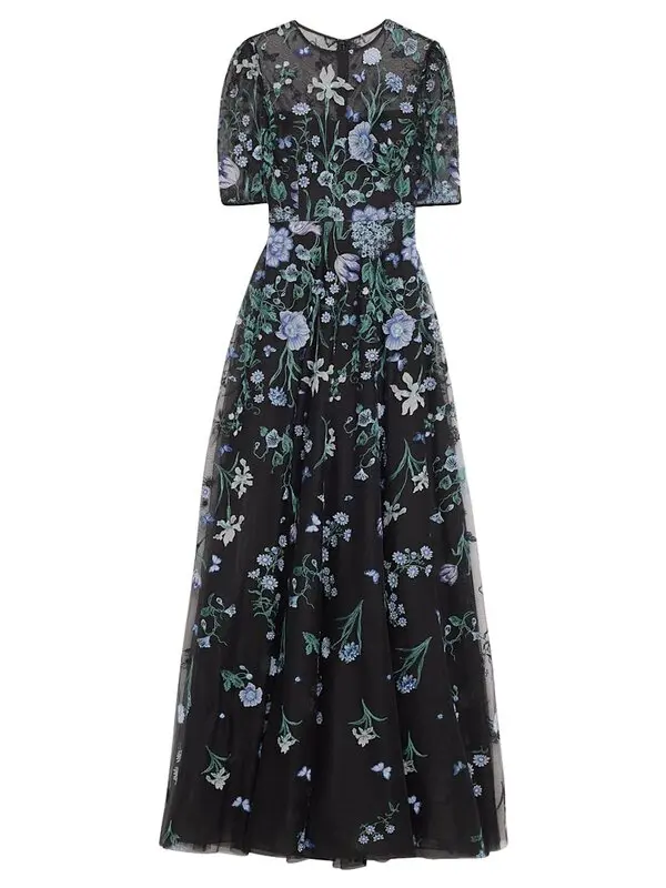 Rickie Freeman For Teri Jon Embroidered Tulle Gown - Black Mult