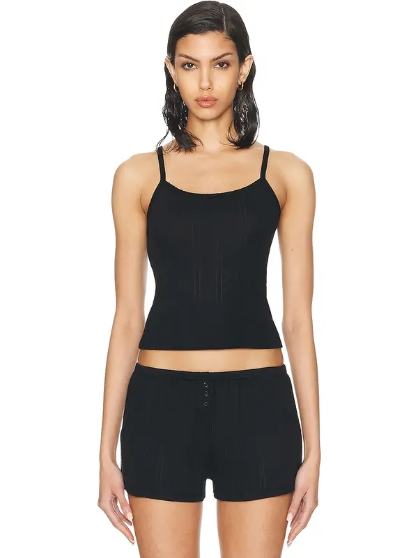 COU COU The Regular Picot Tank Top - Black