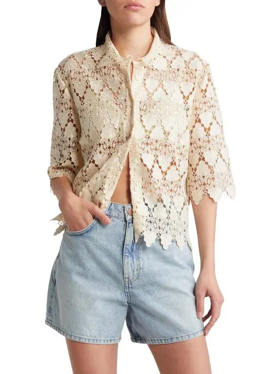 FRAME Lace Button-up Shirt - Ecru