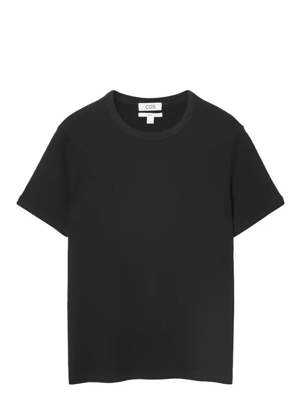 Cos Slim Ribbed Cotton T-shirt - Black