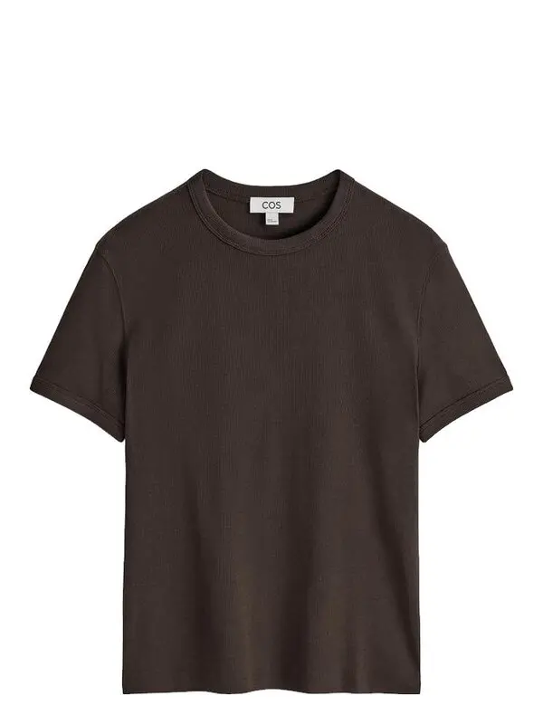 Cos Slim Ribbed Cotton T-shirt - Brown