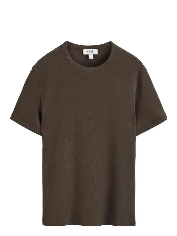 Cos Slim Ribbed Cotton T-shirt - Brown