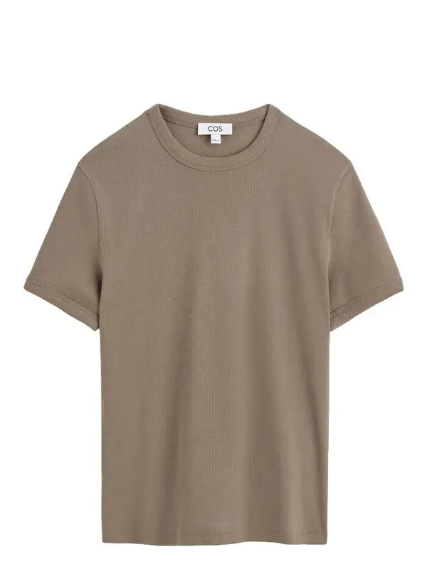 Cos Slim Ribbed Cotton T-shirt - Brown