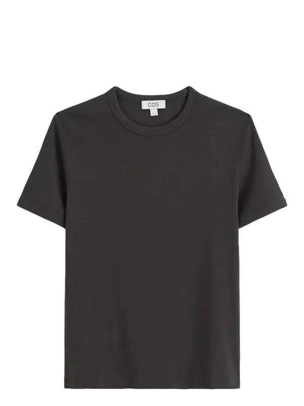 Cos Slim Ribbed Cotton T-shirt - Brown