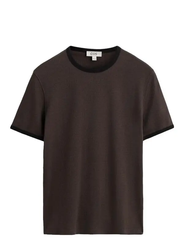 Cos Slim Ribbed Cotton T-shirt - Brown