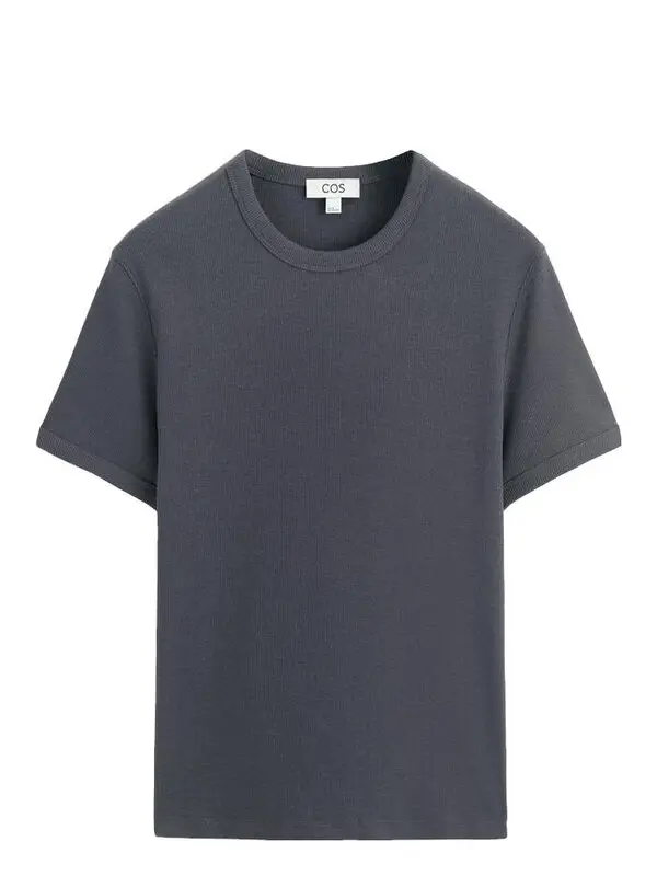 Cos Slim Ribbed Cotton T-shirt - Dark Grey