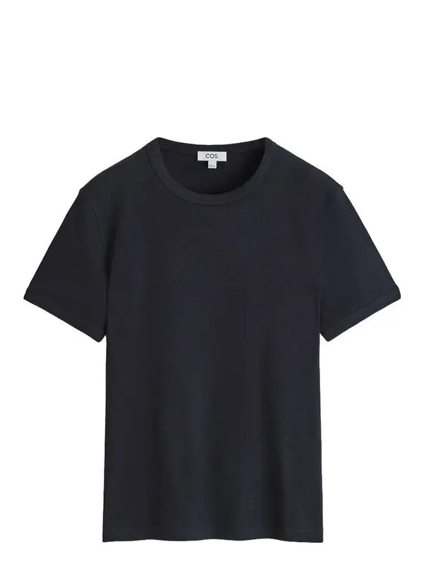 Cos Slim Ribbed Cotton T-shirt - Navy