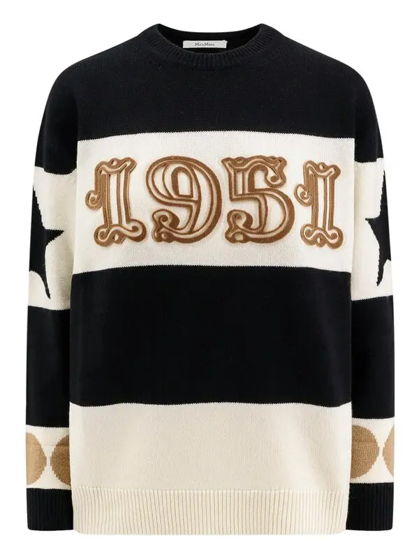 Max Mara Wool And Cashmere Sweater With Flocked Motif - Black