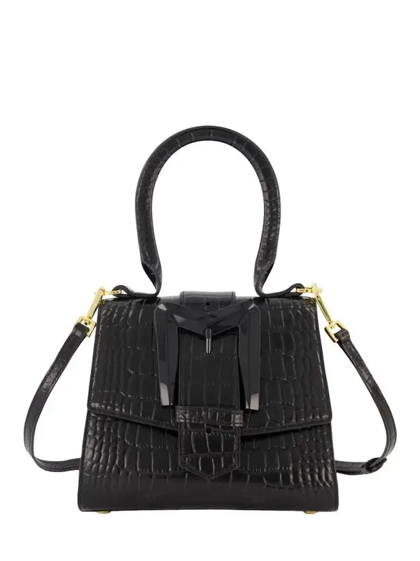 Mac Duggal Crocodile-embossed Leather Top Handle Bag - Black