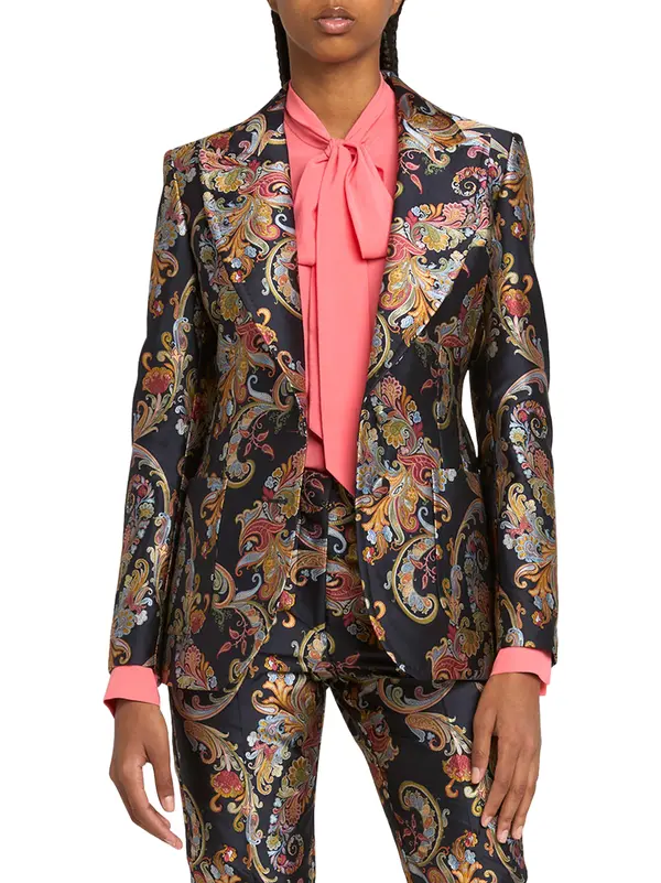 Etro Floral Brocade Single-breasted Blazer - Multicolour On Blue