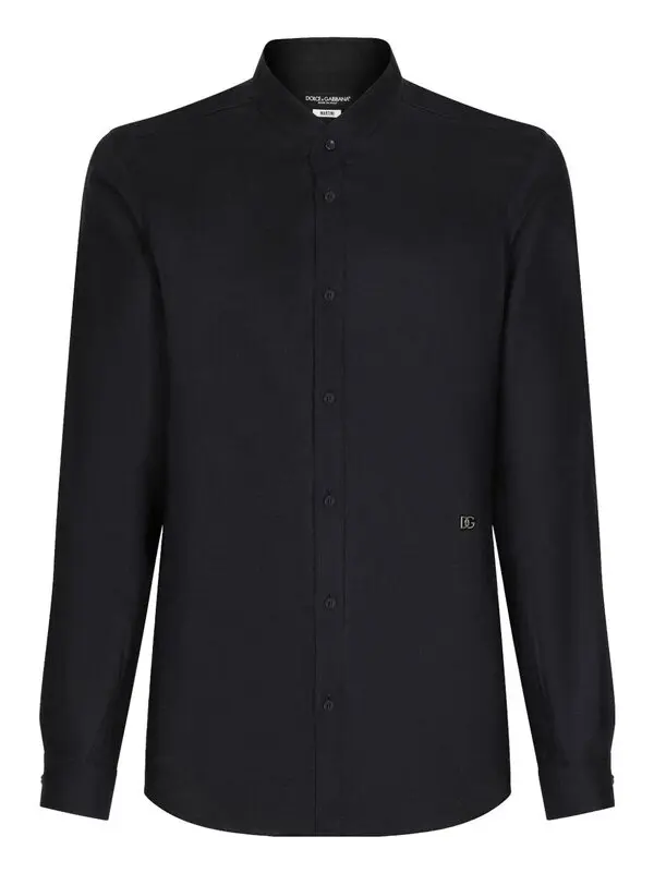 Dolce & Gabbana Logo-plaque Linen Shirt - Black