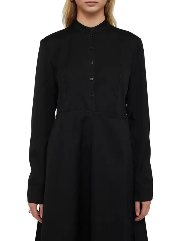 JIL SANDER Wrapover-panel Virgin Wool Shirtdress - Black