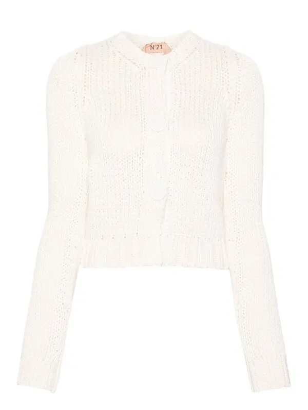 N°21 Press-stud Chunky-knit Cardigan - White