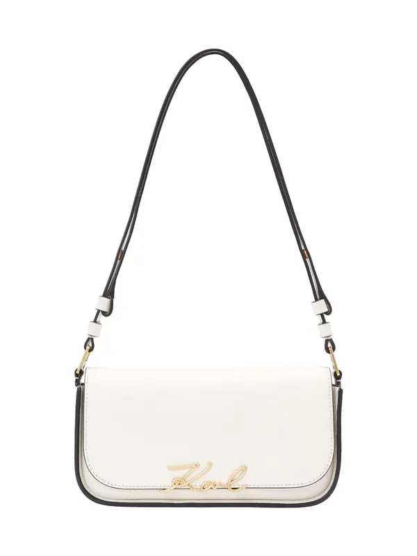 Karl Lagerfeld Signature Leather Crossbody Bag - White