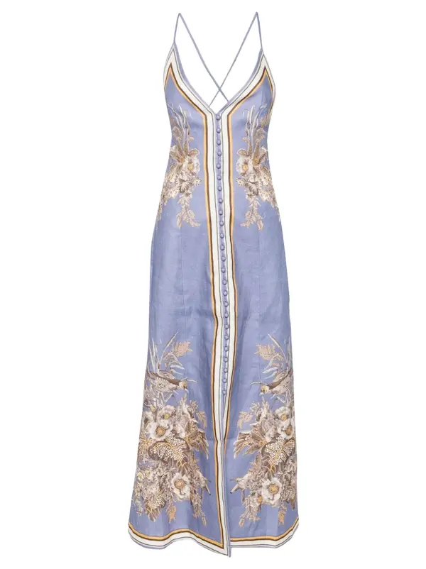 Zimmermann Ottie Linen Maxi Dress - Blue