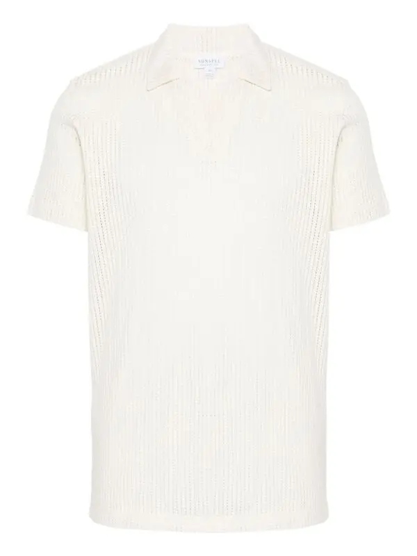Sunspel Linear Mesh Design Polo Shirt - Neutrals