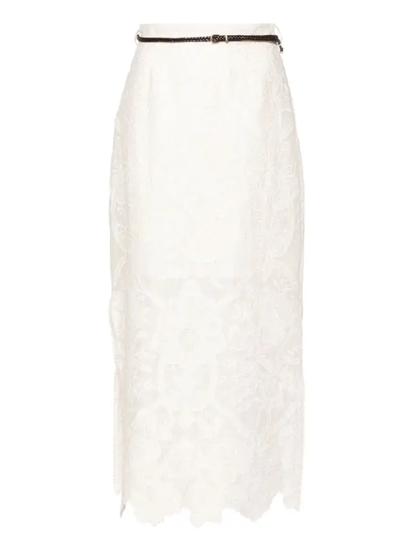Zimmermann Ottie Embroidered Midi Skirt - Neutrals