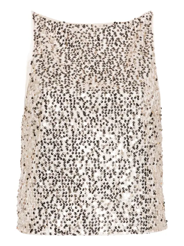 ROTATE BY BIRGER CHRISTENSEN Sequinned Mesh Tank Top - Neutrals