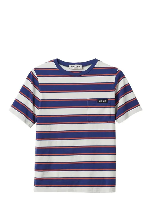 Miu Miu Striped Cotton T-shirt - Blue