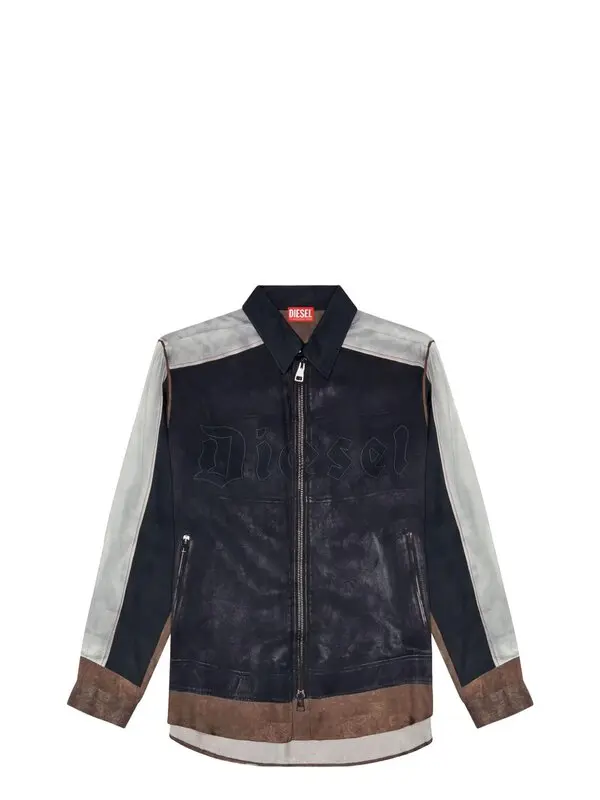 DIESEL® Logo-print Zip-up Shirt - Black