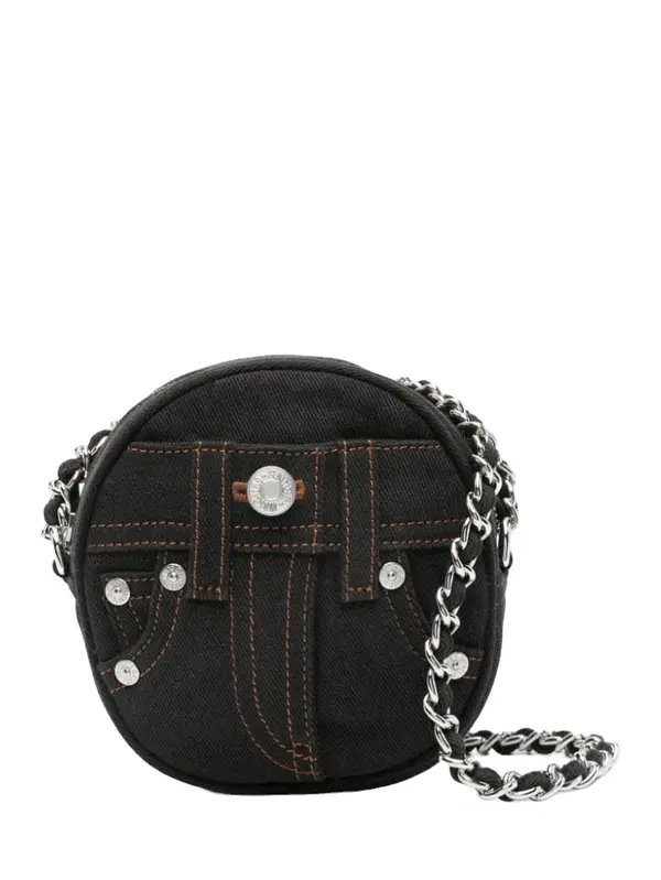 Moschino Decorative Stitching Denim Shoulder Bag - Black