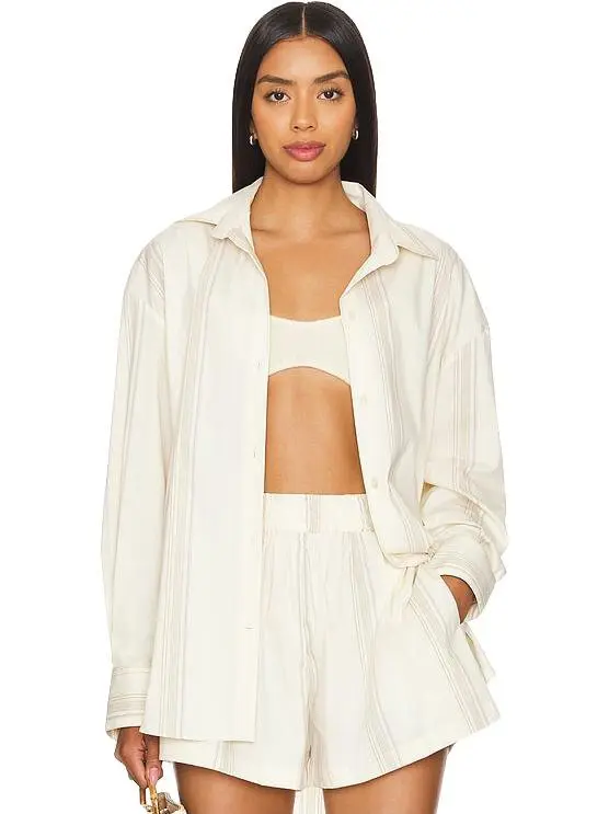 Faithfull The Brand En Vau Oversized Shirt - Foam & Taupe Stripe