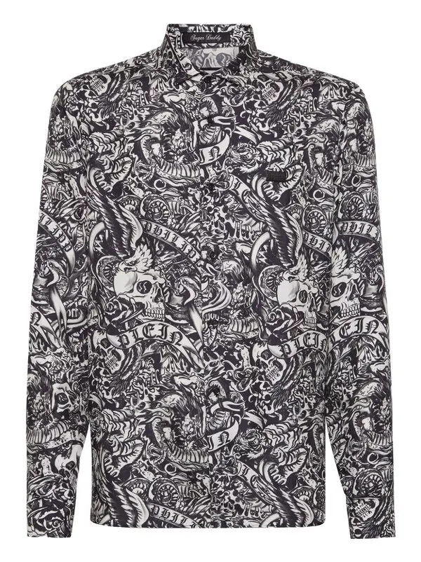 Philipp Plein Tattoo-print Silk Shirt - Black