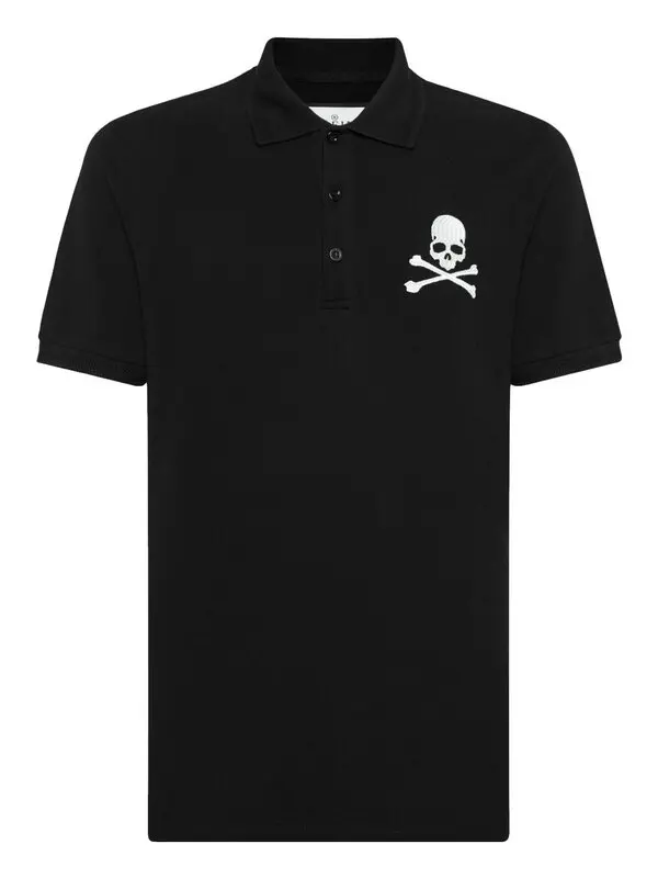 Philipp Plein Skull & Bones-print Cotton Polo Shirt - Black