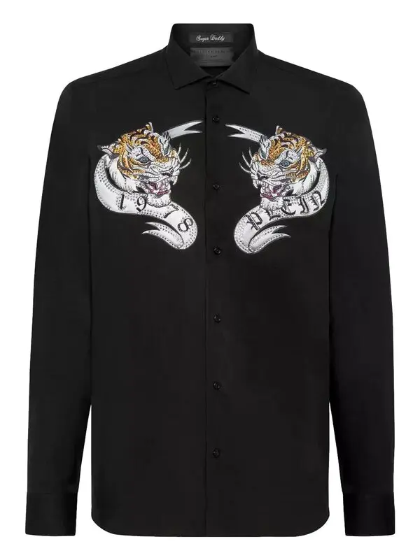 Philipp Plein Tiger-print Embellished Shirt - Black