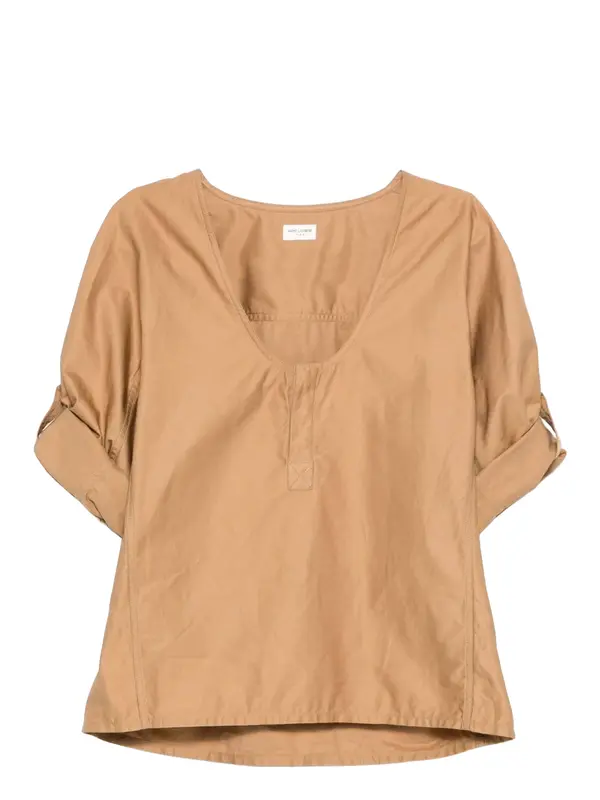 Saint Laurent Henley Twill-weave Blouse - Neutrals