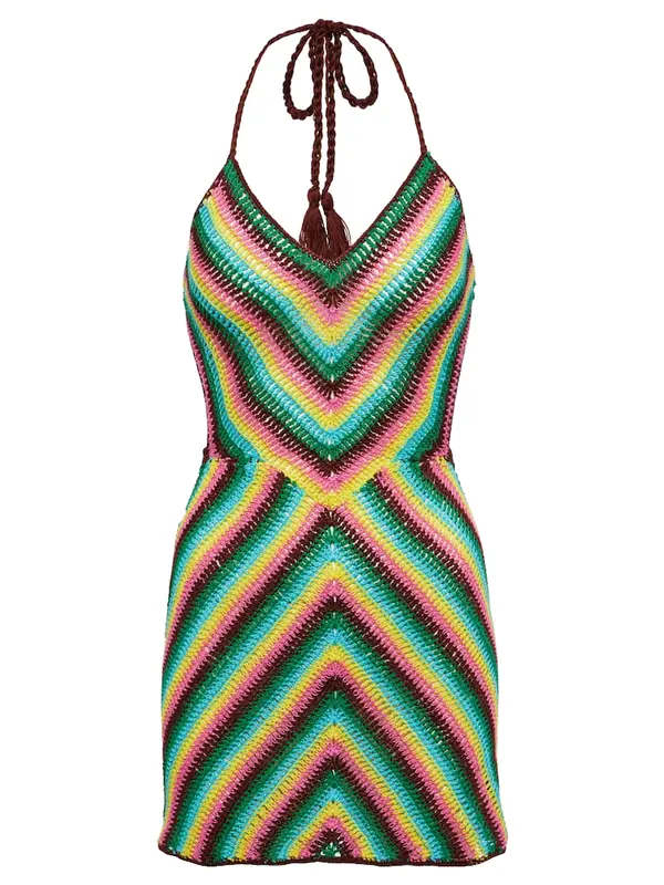 Anna Kosturova Striped Crochet Cotton Minidress - Multicoloured