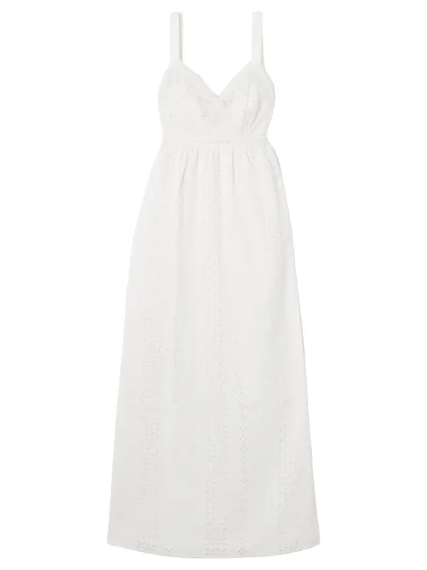 Loretta Caponi Edith Lace-trimmed Broderie Anglaise Maxi Dress - White