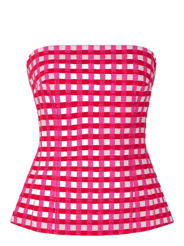 EMILIA WICKSTEAD Kerina Strapless Checked Denim Bustier Top - Pink