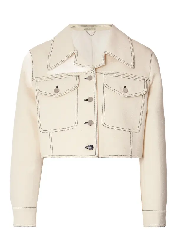 EMILIA WICKSTEAD Emma Cropped Topstitched Cotton-blend Canvas Jacket - Ivory