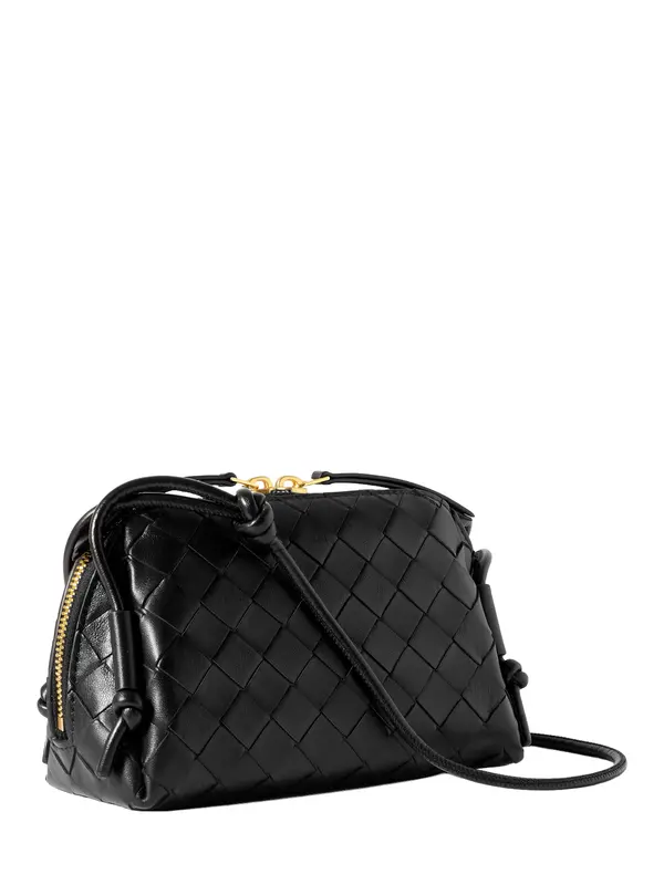 Bottega Veneta Concert Pouch Intrecciato Leather Shoulder Bag - Black