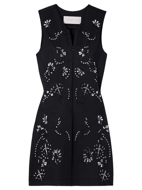 CONNER IVES Crystal-embellished Recycled Jersey Mini Dress - Black