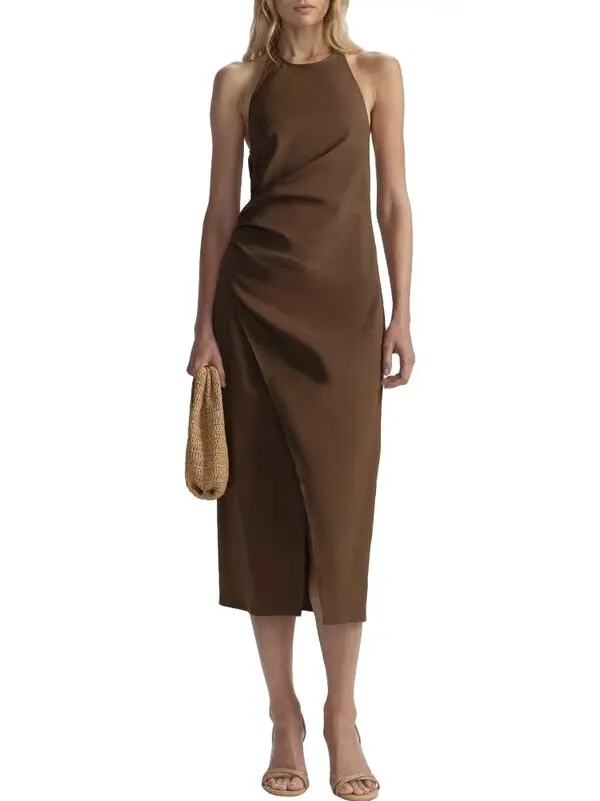 A.L.C. Sylvie Linen-blend Maxi Halter Dress - Milk Chocolate