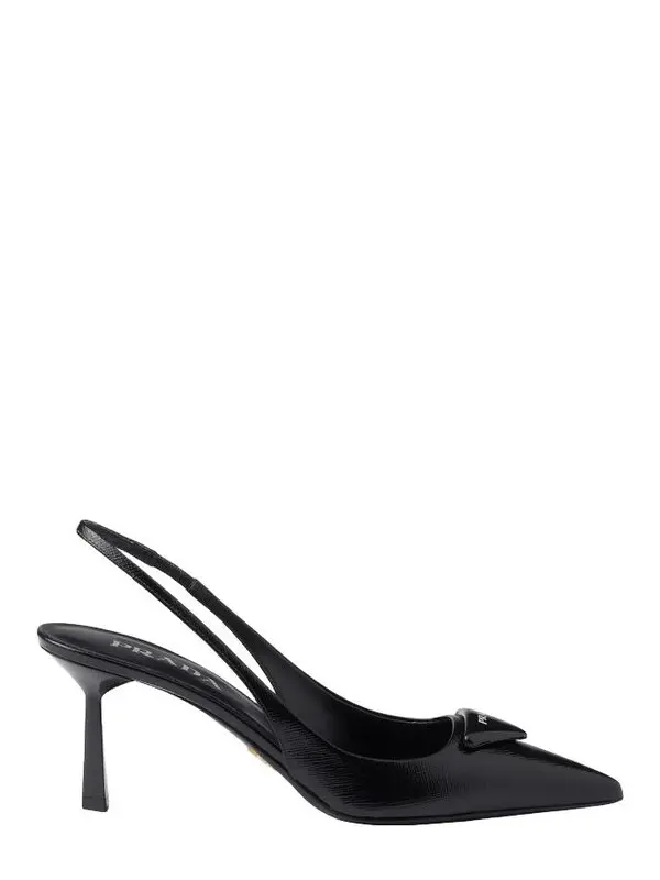 Prada Saffiano 75mm Patent Leather Slingback Pumps - Black