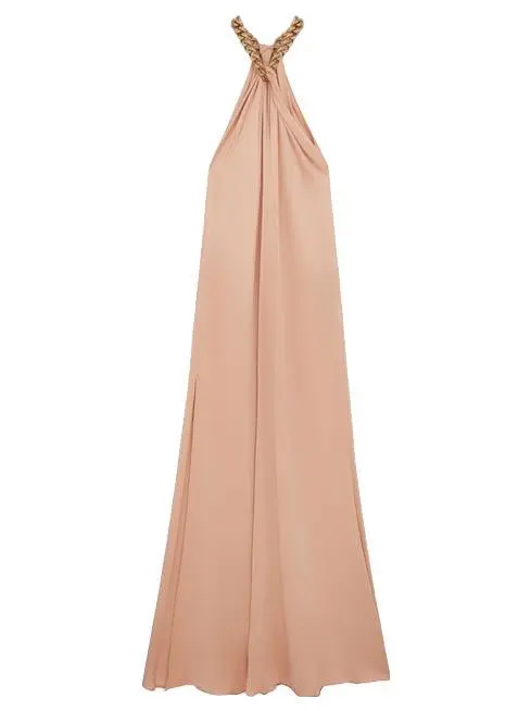 Stella McCartney Chain Halterneck Satin Maxi Dress - Neutral / Pink