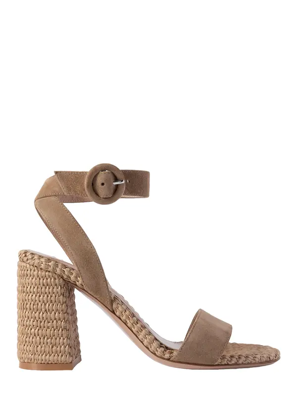 GIANVITO ROSSI Luana 85 Suede And Raffia Sandals - Neutrals